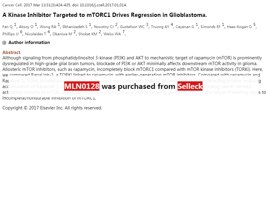 Sapanisertib (MLN0128) | 购买mTOR 抑制剂 - Selleck