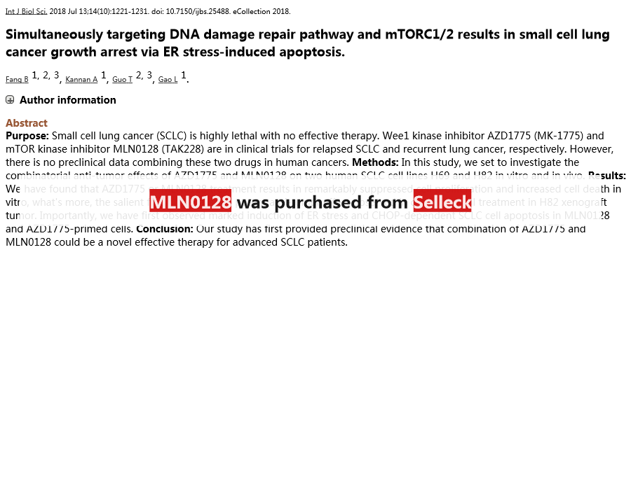 Sapanisertib (MLN0128) | 购买mTOR 抑制剂 - Selleck