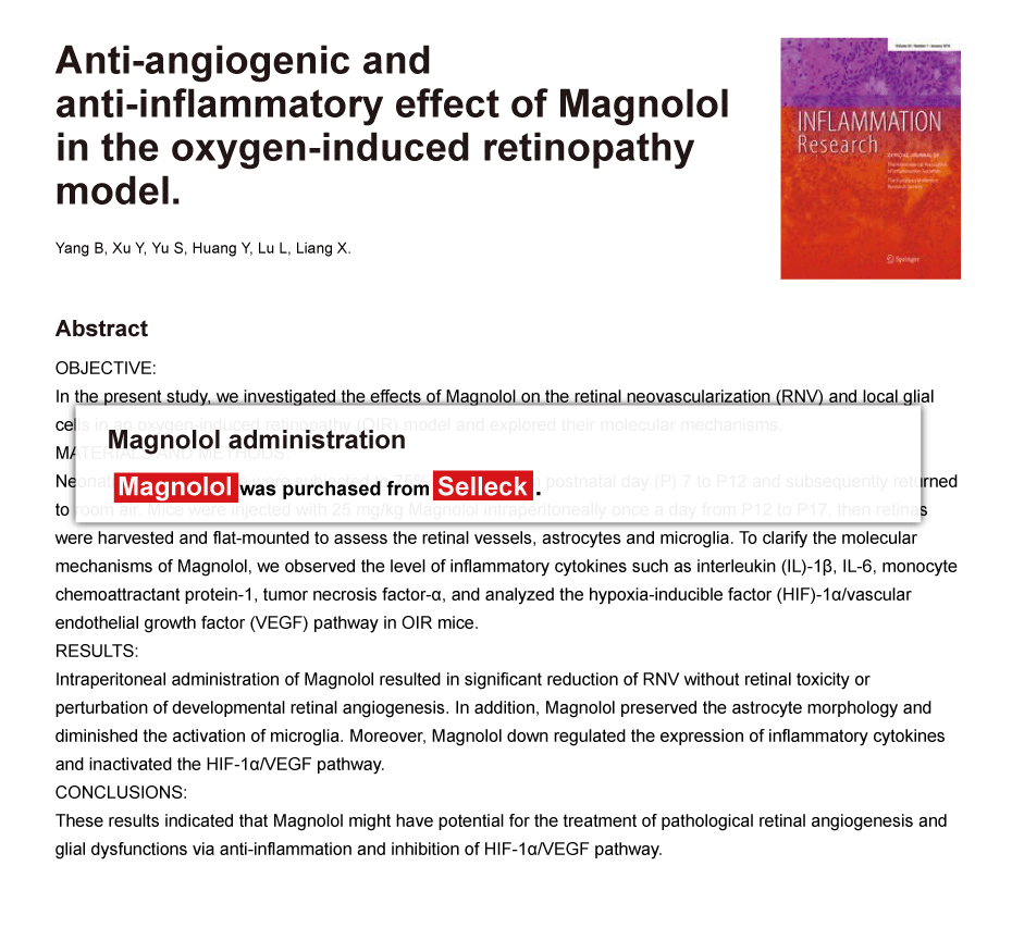 Magnolol | NF-κB 抑制剂 | 现货供应 | 美国品牌 | 免费采购电话400-668-6834