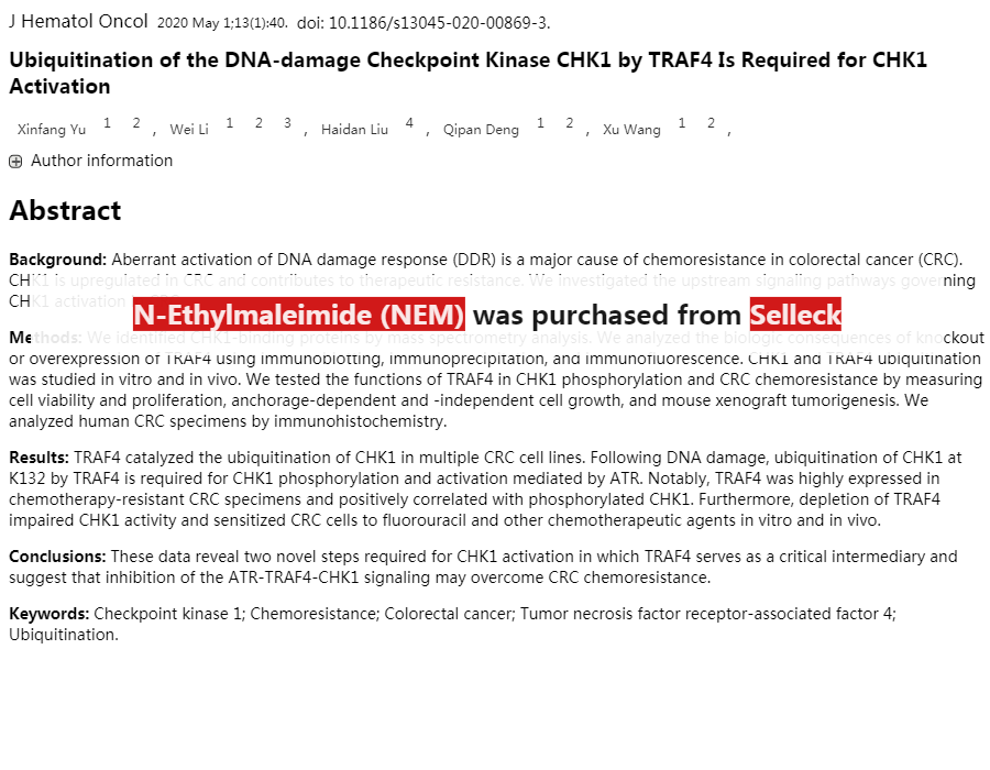 N-Ethylmaleimide (NEM) | Cysteine Protease 抑制剂 | 现货供应 | 美国品牌 | 免费采购电话 ...