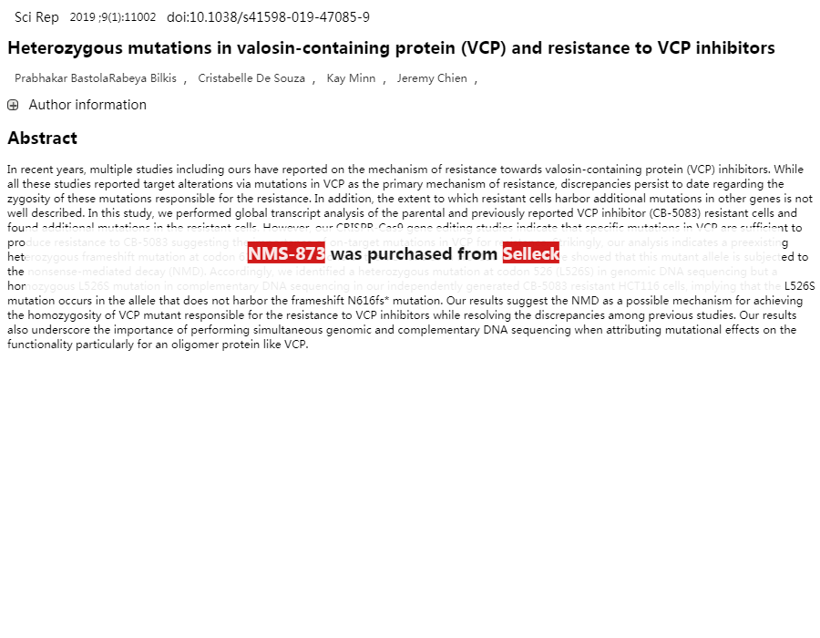 NMS-873 | 购买p97 抑制剂 - Selleck