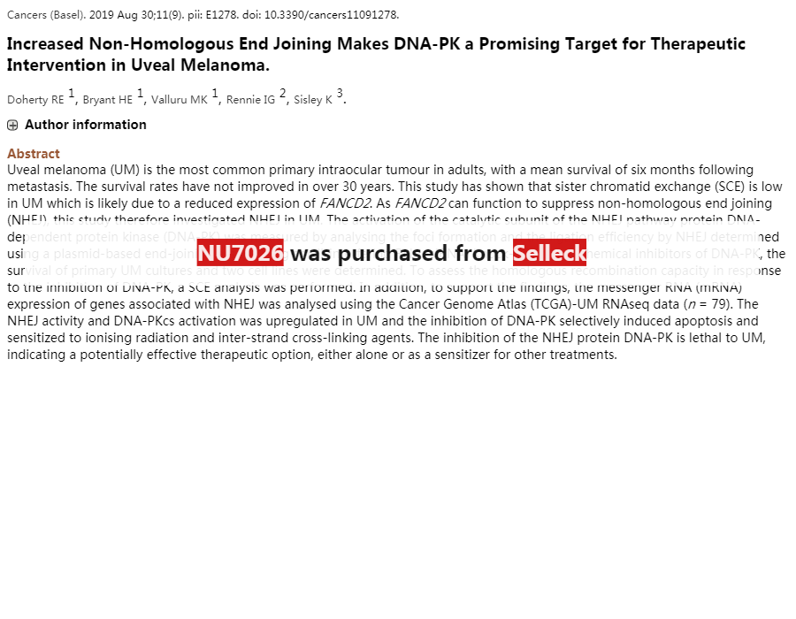 NU7026 | 购买DNA-PK 抑制剂 - Selleck