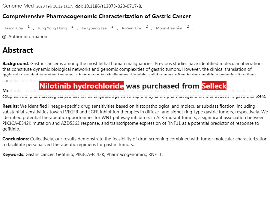 Nilotinib hydrochloride | Bcr-Abl 抑制剂 | 现货供应 | 美国品牌 | 免费采购电话400-668-6834