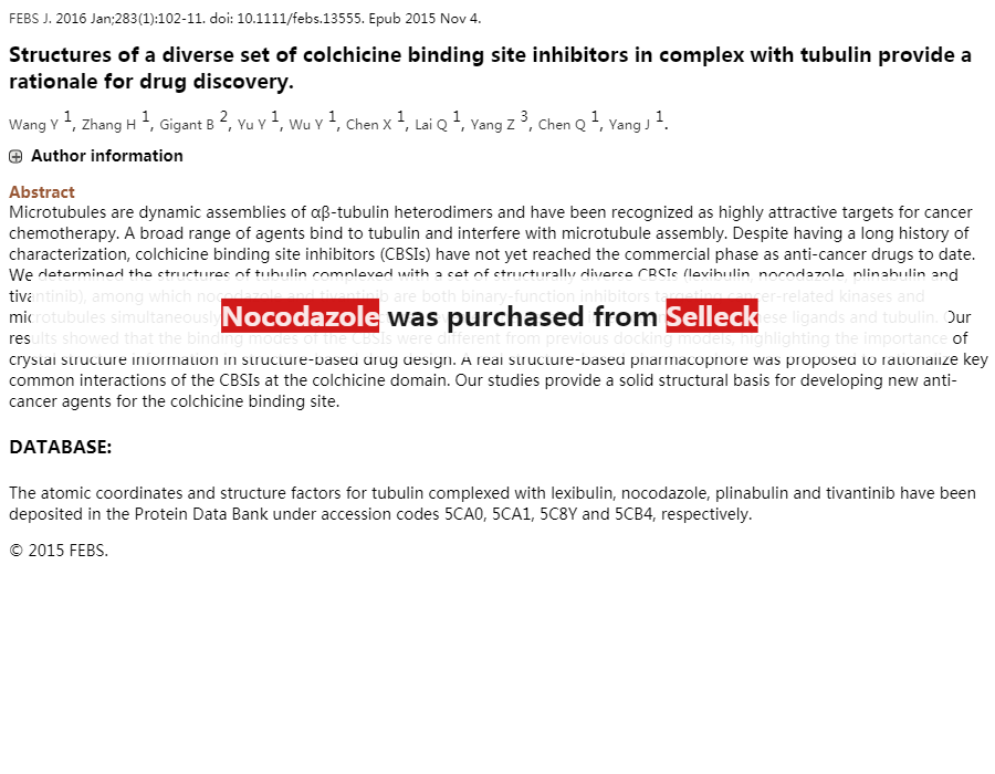 Nocodazole (R17934) | Microtubule Associated 抑制剂 | 现货供应 | 美国品牌 | 免费采购电话 ...