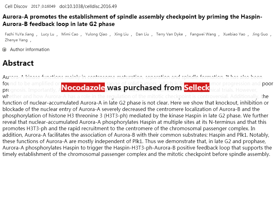 Nocodazole (R17934) | Microtubule Associated 抑制剂 | 现货供应 | 美国品牌 | 免费采购电话 ...