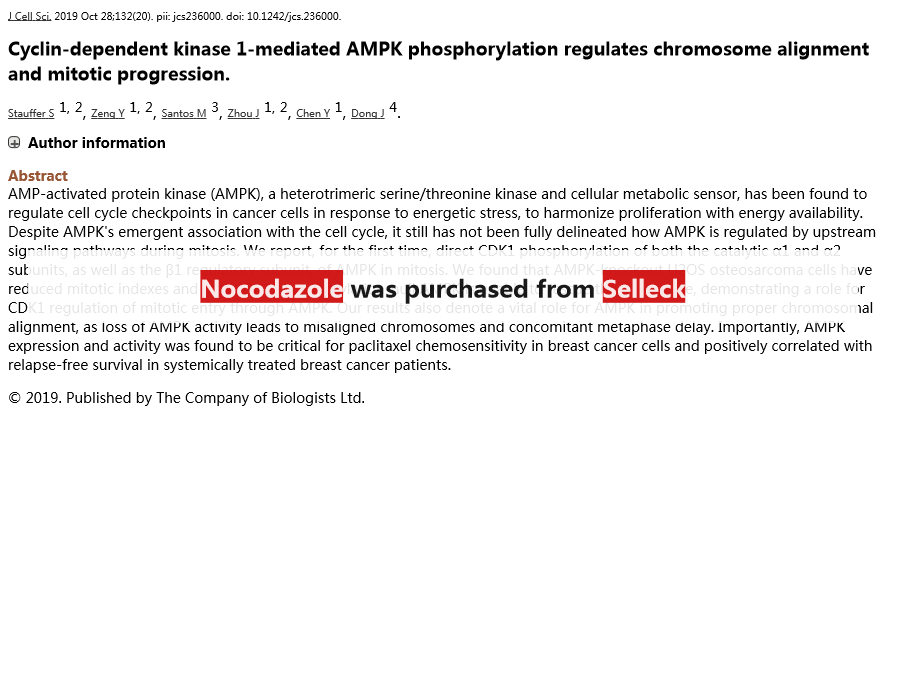 Nocodazole | Microtubule Associated 抑制剂 | 现货供应 | 美国品牌 | 免费采购电话400-668-6834