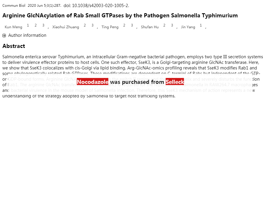Nocodazole | Microtubule Associated 抑制剂 | 现货供应 | 美国品牌 | 免费采购电话400-668-6834