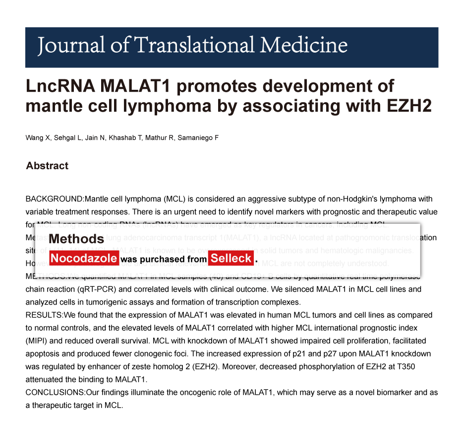 Nocodazole | Microtubule Associated 抑制剂 | 现货供应 | 美国品牌 | 免费采购电话400-668-6834