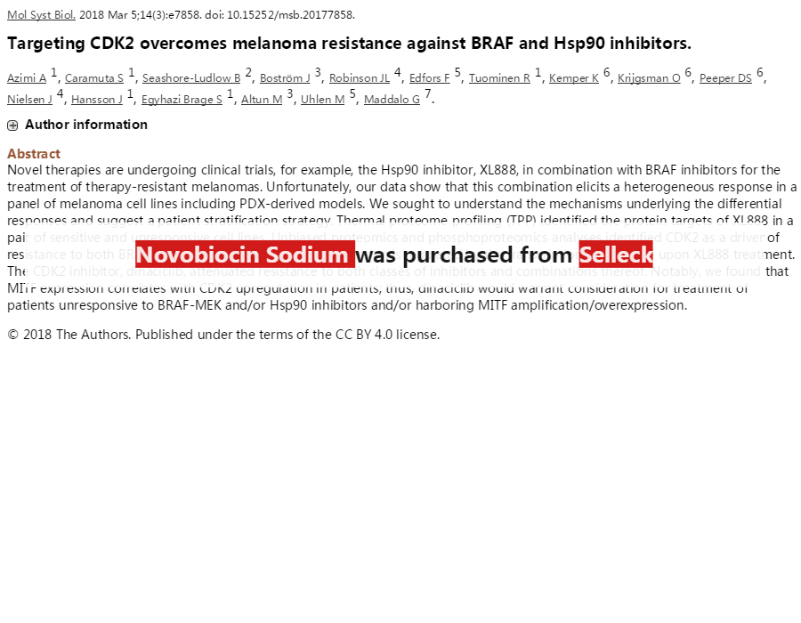 Novobiocin Sodium (NSC 2382) | 99.91%(HPLC) | In Stock | Antineoplastic ...