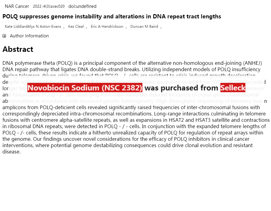 Novobiocin Sodium (NSC 2382) | 99.91%(HPLC) | In Stock | Antineoplastic ...