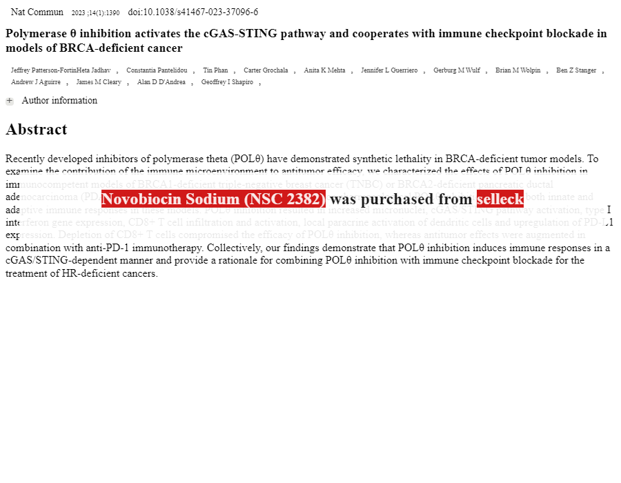 Novobiocin Sodium (NSC 2382) | 99.91%(HPLC) | In Stock | Antineoplastic ...