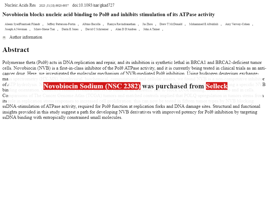 Novobiocin Sodium (NSC 2382) | 99.91%(HPLC) | In Stock | Antineoplastic ...