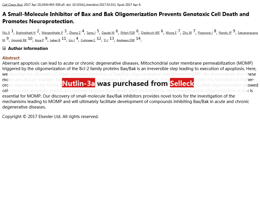 Nutlin-3a | 购买Mdm2 抑制剂 - Selleck