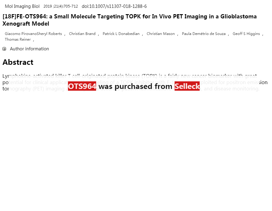 OTS964 | TOPK 抑制剂 | 现货供应 | 美国品牌 | 免费采购电话400-668-6834