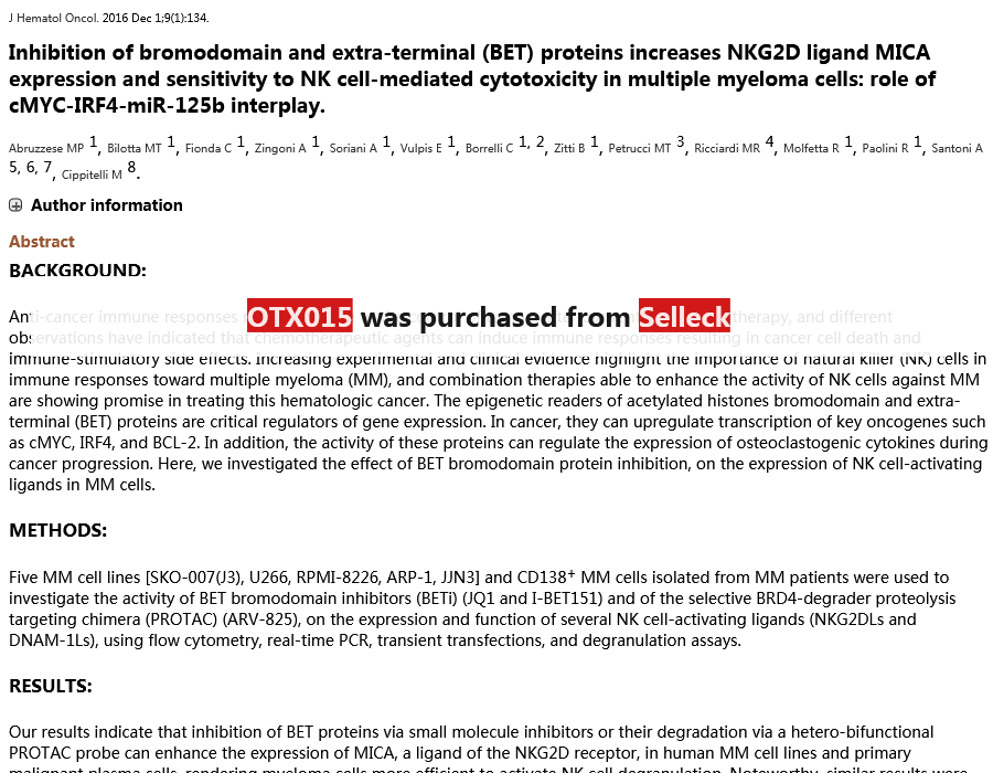 Birabresib (OTX015) | 购买Epigenetic Reader Domain 抑制剂 - Selleck