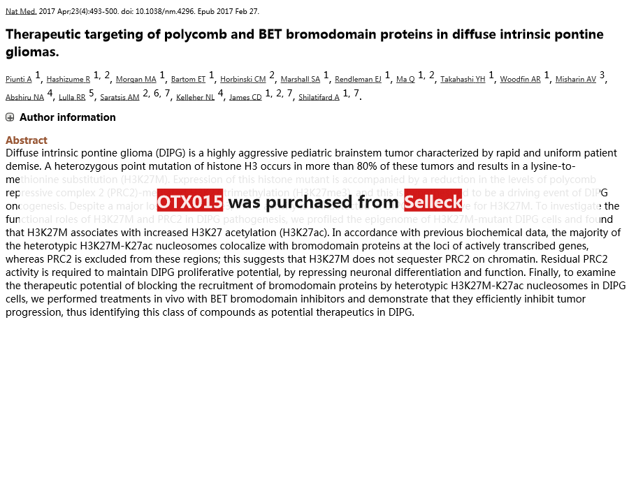 Birabresib (OTX015) | 购买Epigenetic Reader Domain 抑制剂 - Selleck