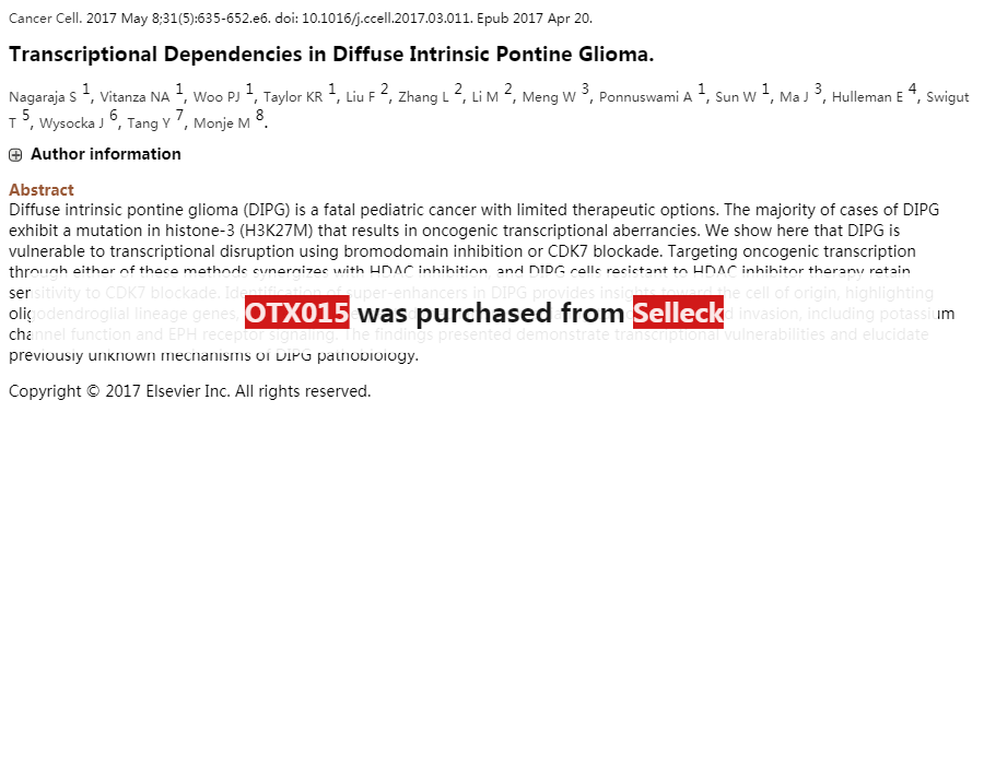Birabresib (OTX015) | 购买Epigenetic Reader Domain 抑制剂 - Selleck