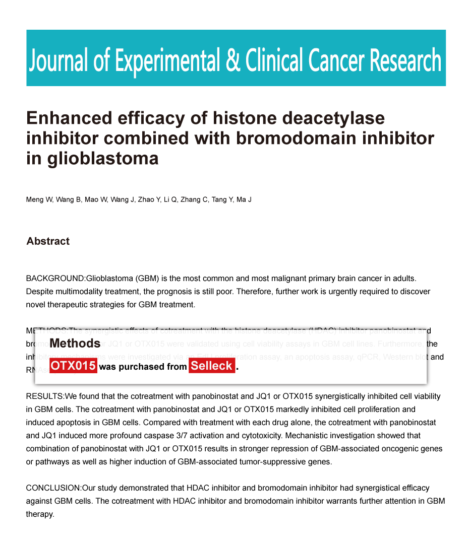 Birabresib (OTX015) | 购买Epigenetic Reader Domain 抑制剂 - Selleck