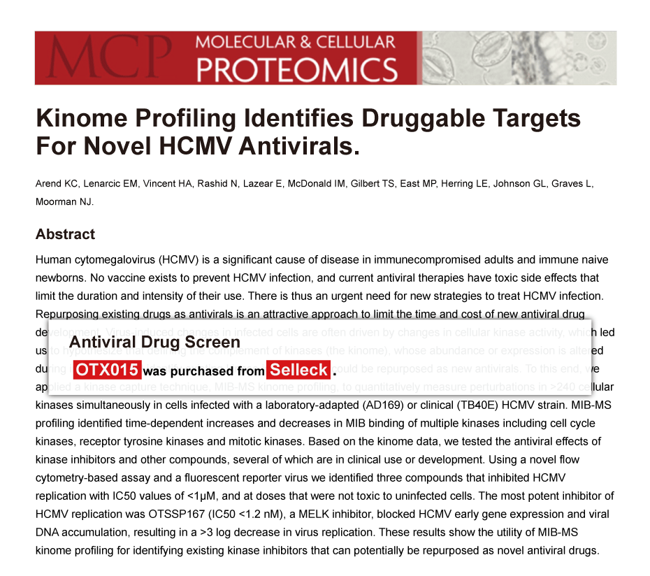 Birabresib (OTX015) | 购买Epigenetic Reader Domain 抑制剂 - Selleck