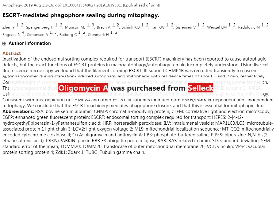Oligomycin A | 购买抗肿瘤和免疫抑制类抗生素 抑制剂 - Selleck