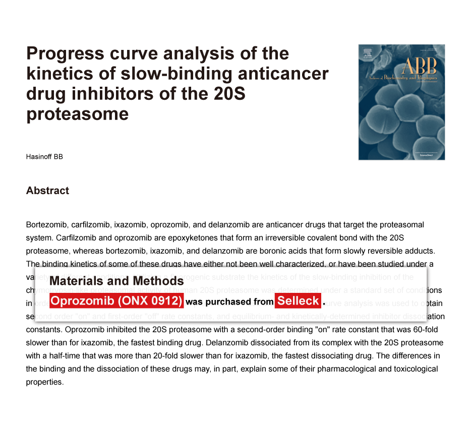 Oprozomib (ONX 0912) | Proteasome 抑制剂 | 现货供应 | 美国品牌 | 免费采购电话400-668-6834