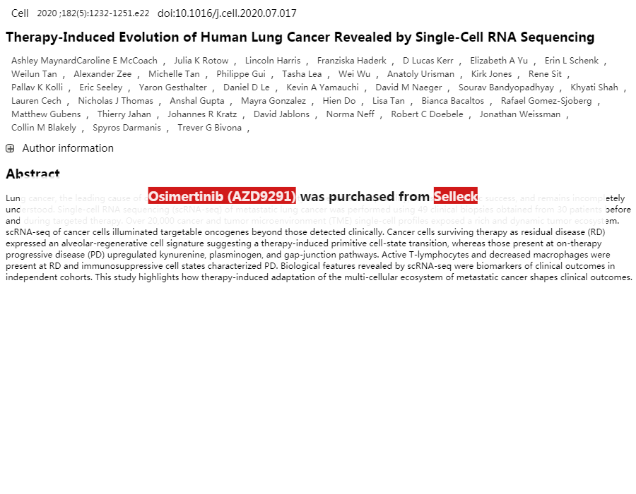 Osimertinib (AZD9291) | EGFR 抑制剂 | 现货供应 | 美国品牌 | 免费采购电话400-668-6834