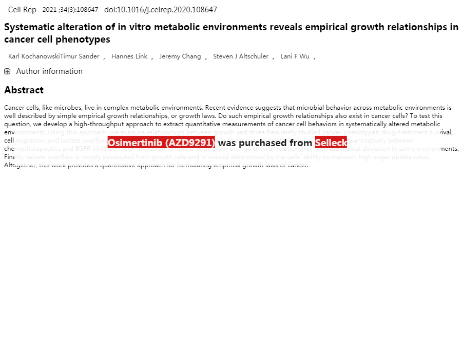 Osimertinib (AZD9291) | EGFR 抑制剂 | 现货供应 | 美国品牌 | 免费采购电话400-668-6834