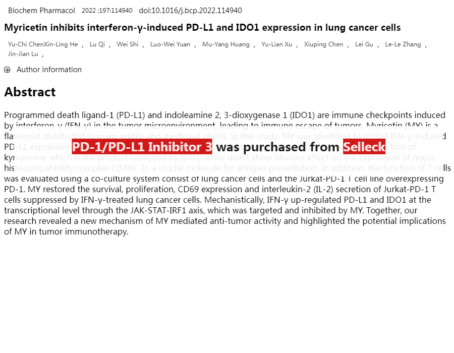 PD-1/PD-L1 Inhibitor 3 | ≥99%(HPLC) | Selleck | PD-1/PD-L1 inhibitor