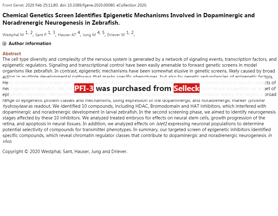 PFI-3 | Epigenetic Reader Domain 抑制剂 | 现货供应 | 美国品牌 | 免费采购电话400-668-6834