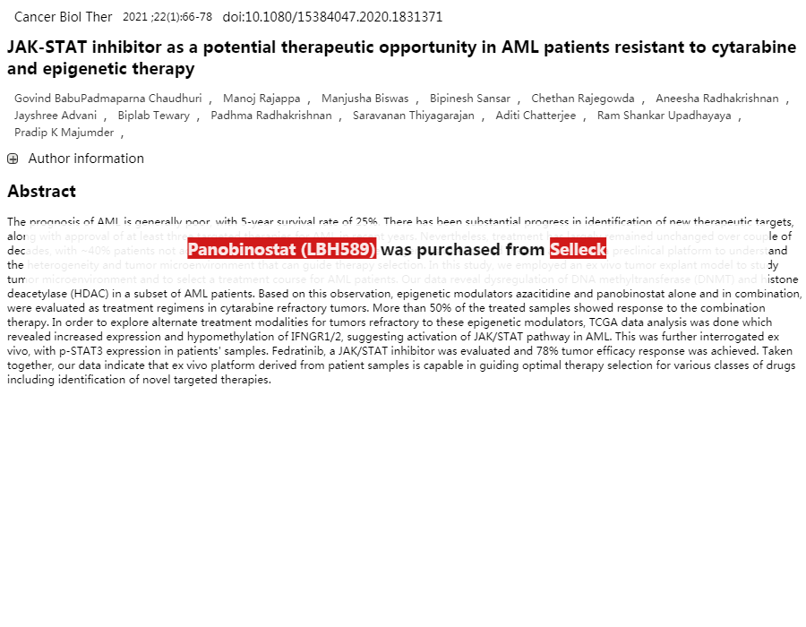 Panobinostat (LBH589) | HDAC 抑制剂 | 现货供应 | 美国品牌 | 免费采购电话400-668-6834
