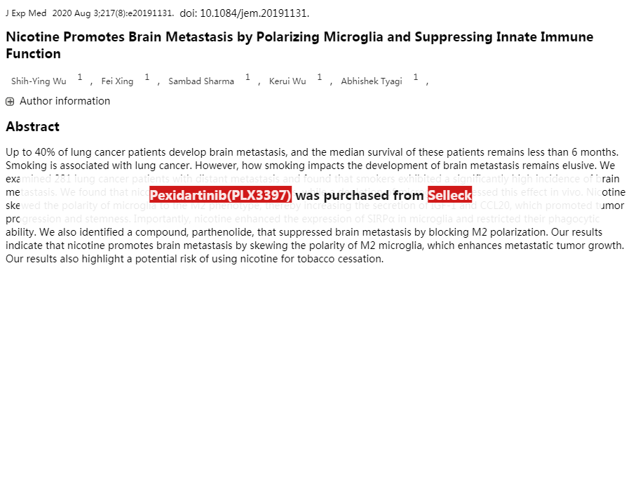 Pexidartinib (PLX3397) | CSF-1R 抑制剂 | 现货供应 | 美国品牌 | 免费采购电话400-668-6834