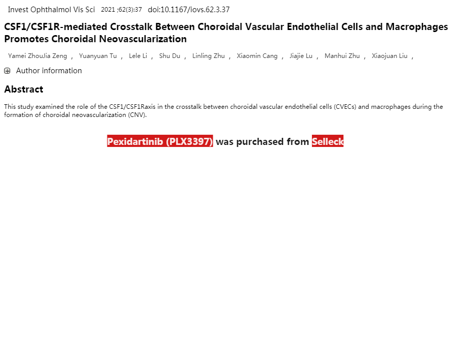 Pexidartinib (PLX3397) | CSF-1R 抑制剂 | 现货供应 | 美国品牌 | 免费采购电话400-668-6834