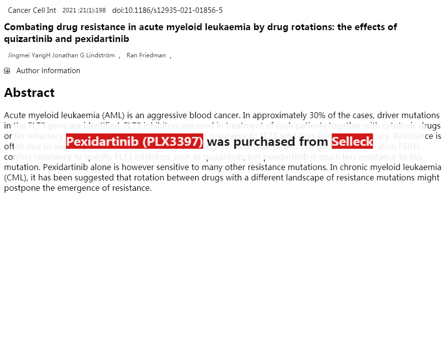 Pexidartinib (PLX3397) | CSF-1R 抑制剂 | 现货供应 | 美国品牌 | 免费采购电话400-668-6834