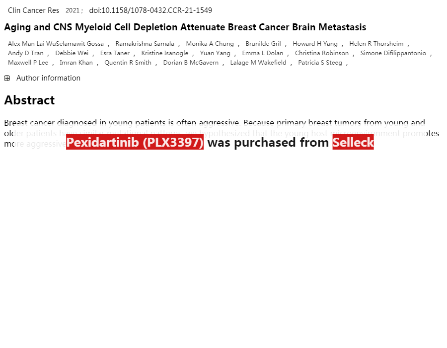 Pexidartinib (PLX3397) | CSF-1R 抑制剂 | 现货供应 | 美国品牌 | 免费采购电话400-668-6834
