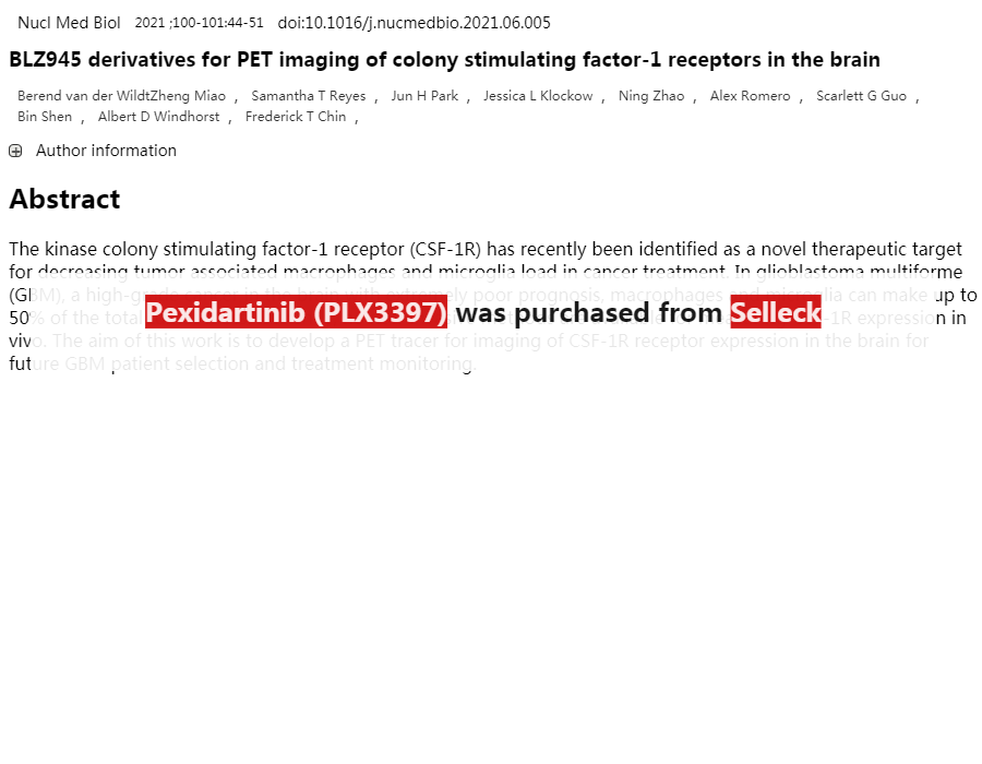 Pexidartinib (PLX3397) | CSF-1R 抑制剂 | 现货供应 | 美国品牌 | 免费采购电话400-668-6834