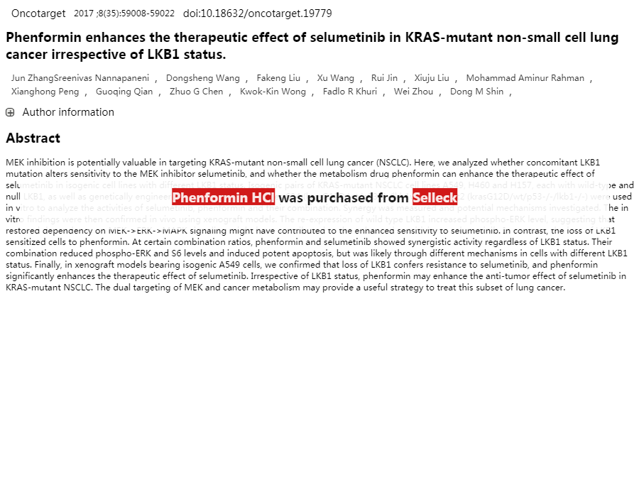 Phenformin (NSC-756501) HCl | 购买AMPK 激活剂 - Selleck