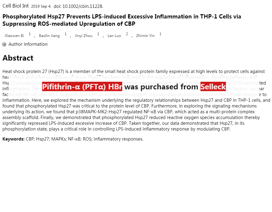 Pifithrin-α (PFTα) HBr | 购买p53 抑制剂 - Selleck