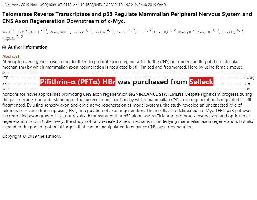 Pifithrin-α (PFTα) HBr | 购买p53 抑制剂 - Selleck