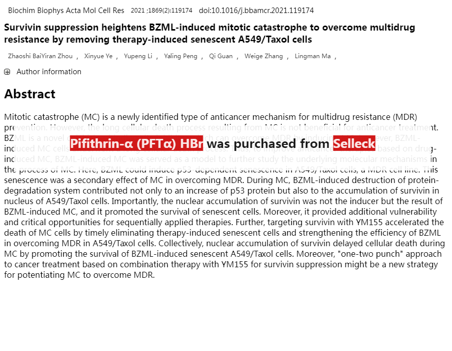 Pifithrin-α (PFTα) HBr | 购买p53 抑制剂 - Selleck