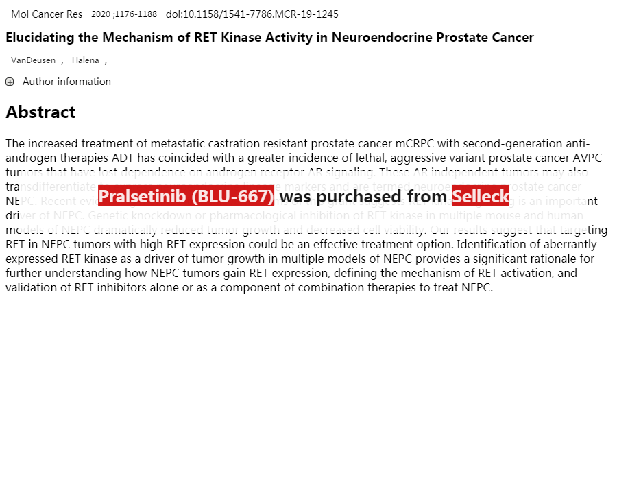 Pralsetinib (BLU-667) | c-RET 抑制剂 | 现货供应 | 美国品牌 | 免费采购电话400-668-6834
