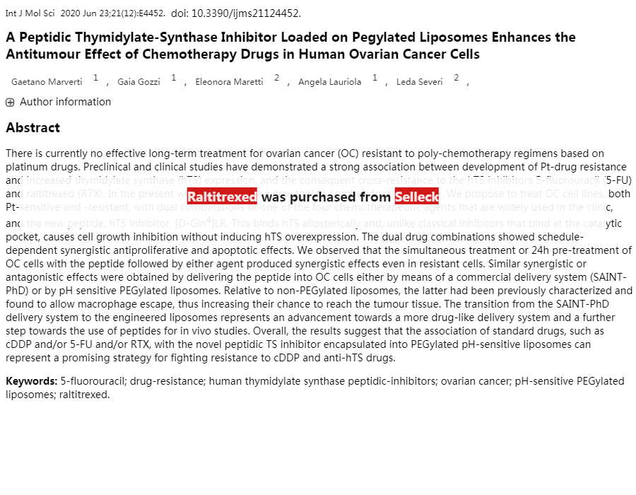 Raltitrexed | Thymidylate Synthase 抑制剂 | 现货供应 | 美国品牌 | 免费采购电话400-668-6834