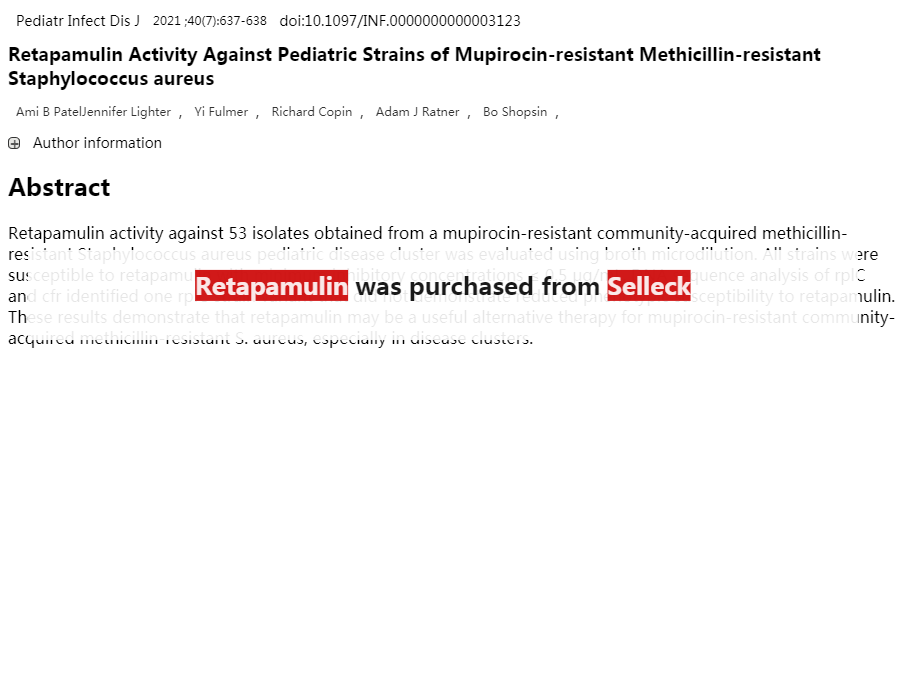 购买Retapamulin | Antibiotics chemical | 价格 | IC50 | 只能用于研究