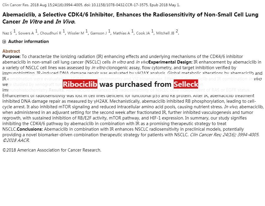 Ribociclib (LEE011) | 购买CDK 抑制剂 - Selleck