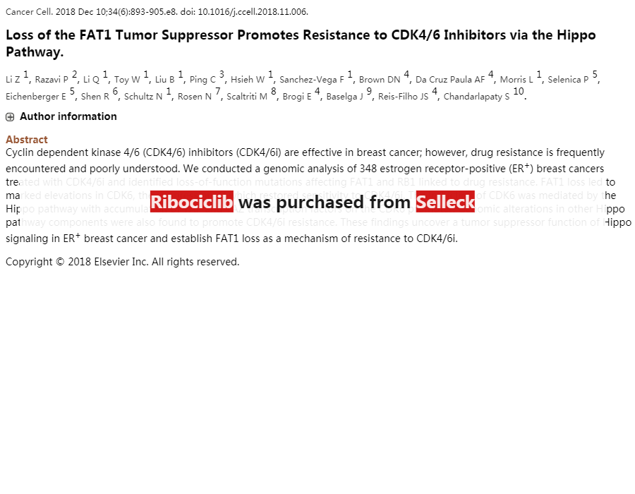 Ribociclib (LEE011) | 购买CDK 抑制剂 - Selleck