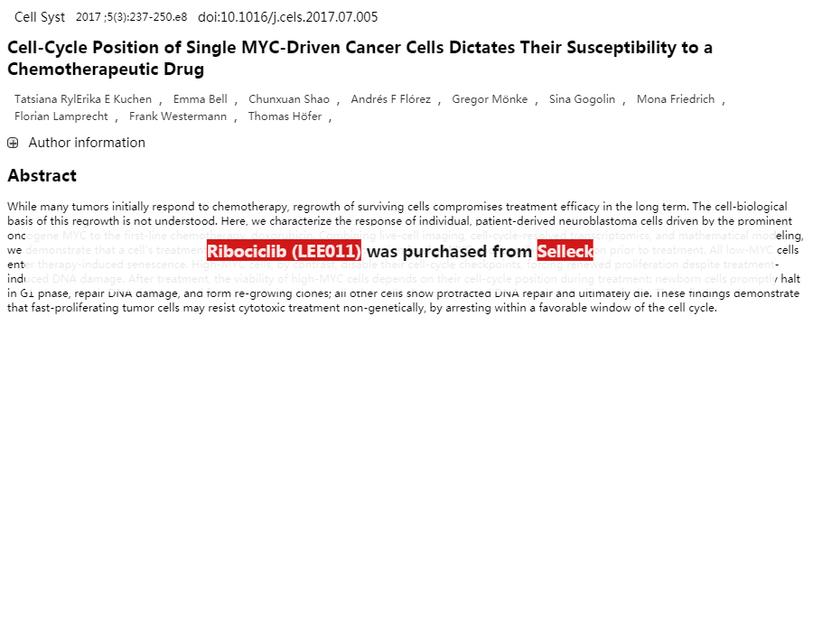 Ribociclib (LEE011) | 购买CDK 抑制剂 - Selleck