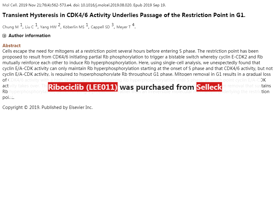 Ribociclib (LEE011) | 购买CDK 抑制剂 - Selleck