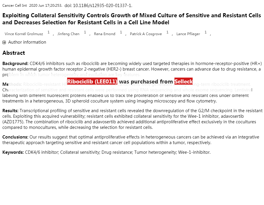 Ribociclib (LEE011) | 购买CDK 抑制剂 - Selleck