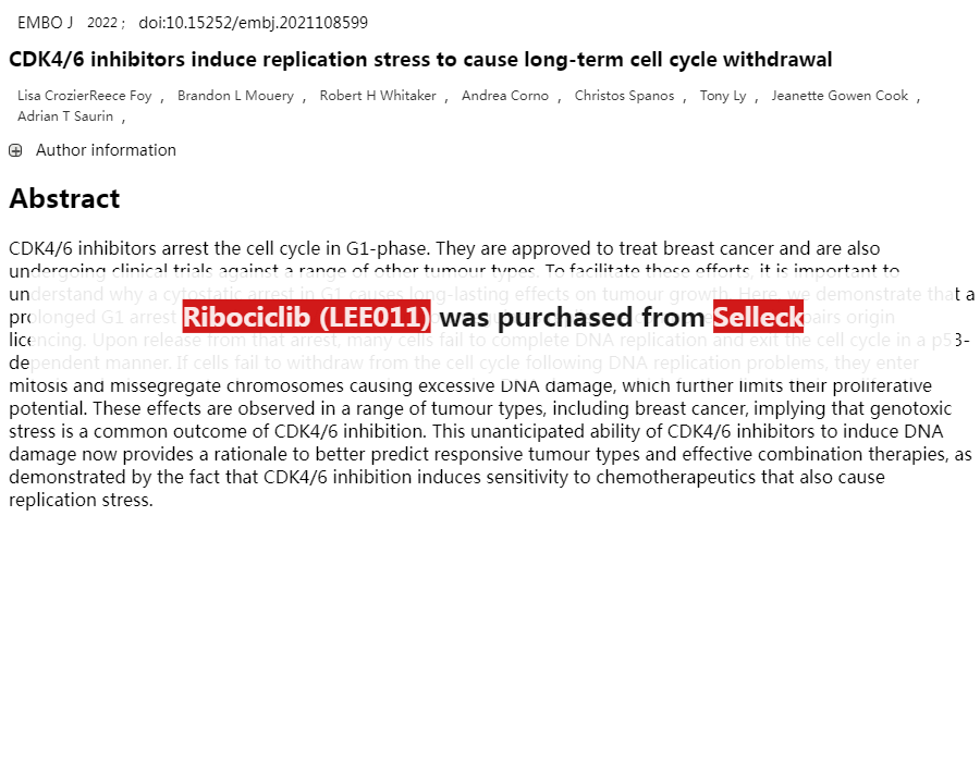 Ribociclib (LEE011) | 购买CDK 抑制剂 - Selleck