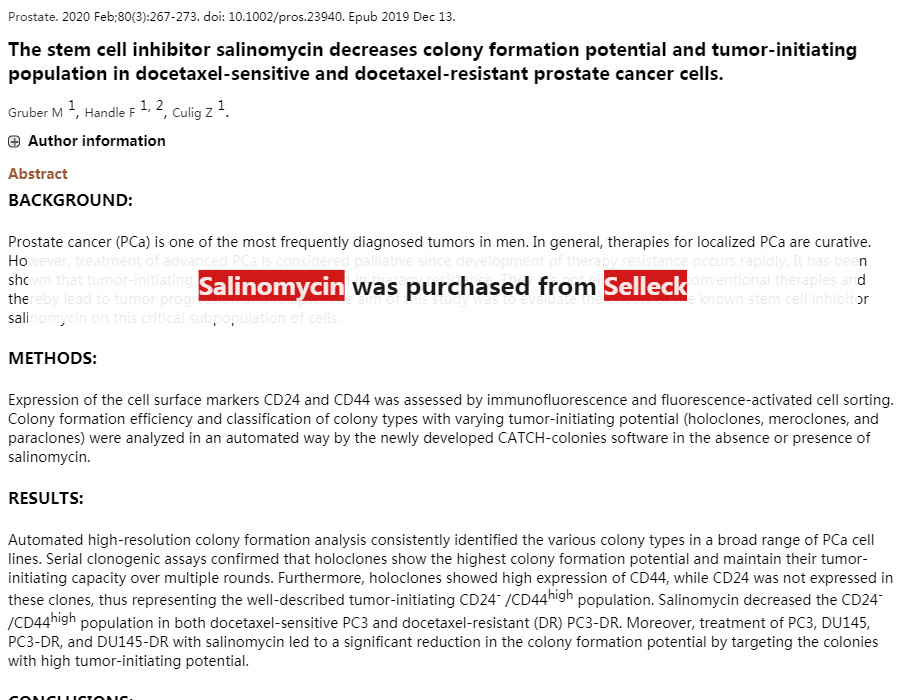 Salinomycin (from Streptomyces albus) | Wnt/beta-catenin 抑制剂 | 现货供应 ...