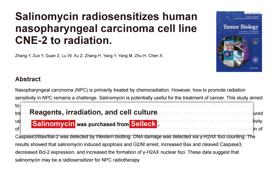 Salinomycin (from Streptomyces albus) | Wnt/beta-catenin 抑制剂 | 现货供应 ...